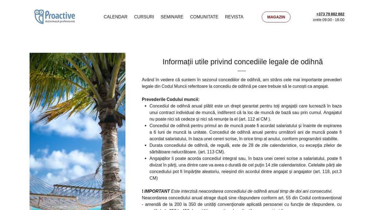 Informații utile privind concediile legale de odihnă